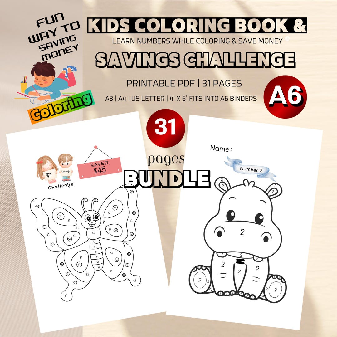 Kids Coloring Book | Savings Challenge Bundle | A3, A4, A6 Mini Size ...