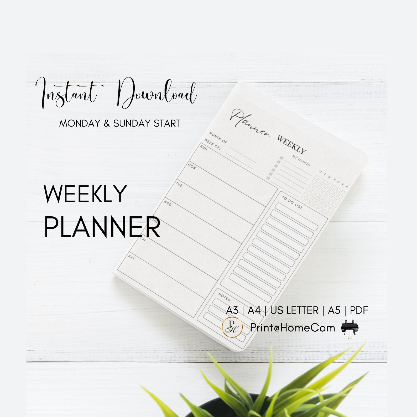 Weekly Planner Printable Minimalist Weekly Schedule A3 A4 US - Etsy