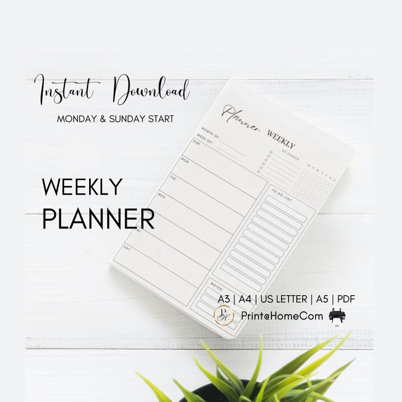 Weekly Planner Printable Minimalist Weekly Schedule A3 A4 US Letter A5 ...