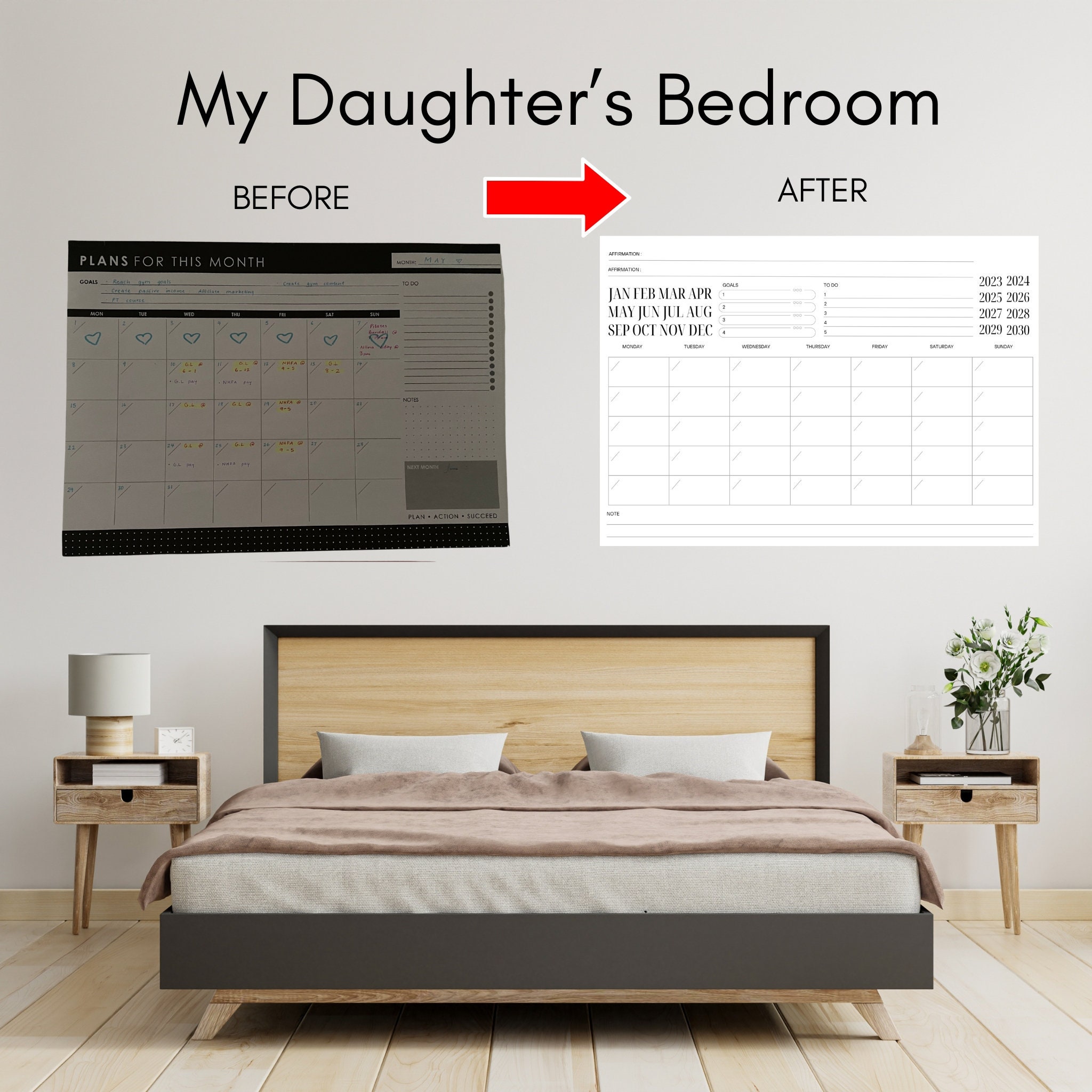 Printable Landscape Monthly Calendar Wall Calendar Minimalist Calendar ...