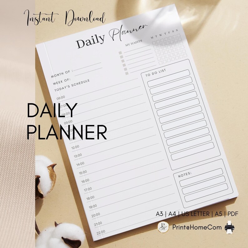 Daily Planner Printable Planner A3 A4 US Letter A5 PDF - Etsy