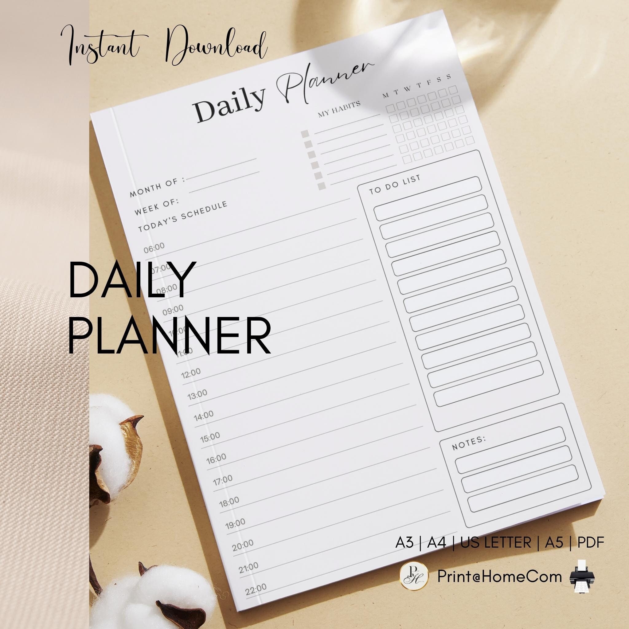 Daily Planner Printable Planner A3 A4 US Letter A5 PDF Minimalist ...