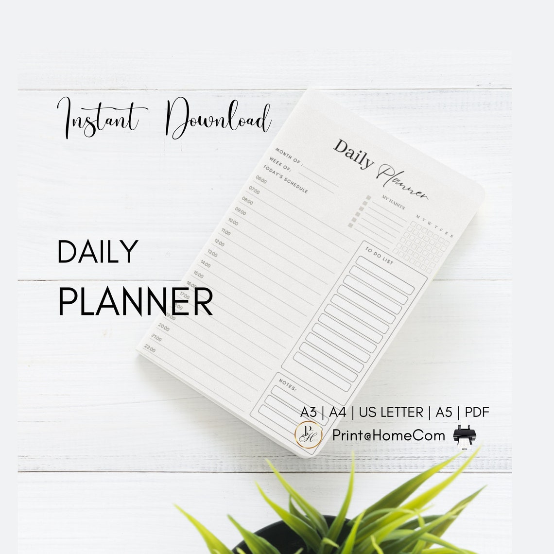 Daily Planner Printable Planner A3 A4 US Letter A5 PDF Minimalist ...