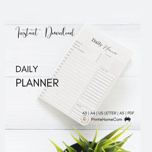 Daily Planner | Printable Planner | A3 A4 US Letter A5 PDF | Minimalist ...