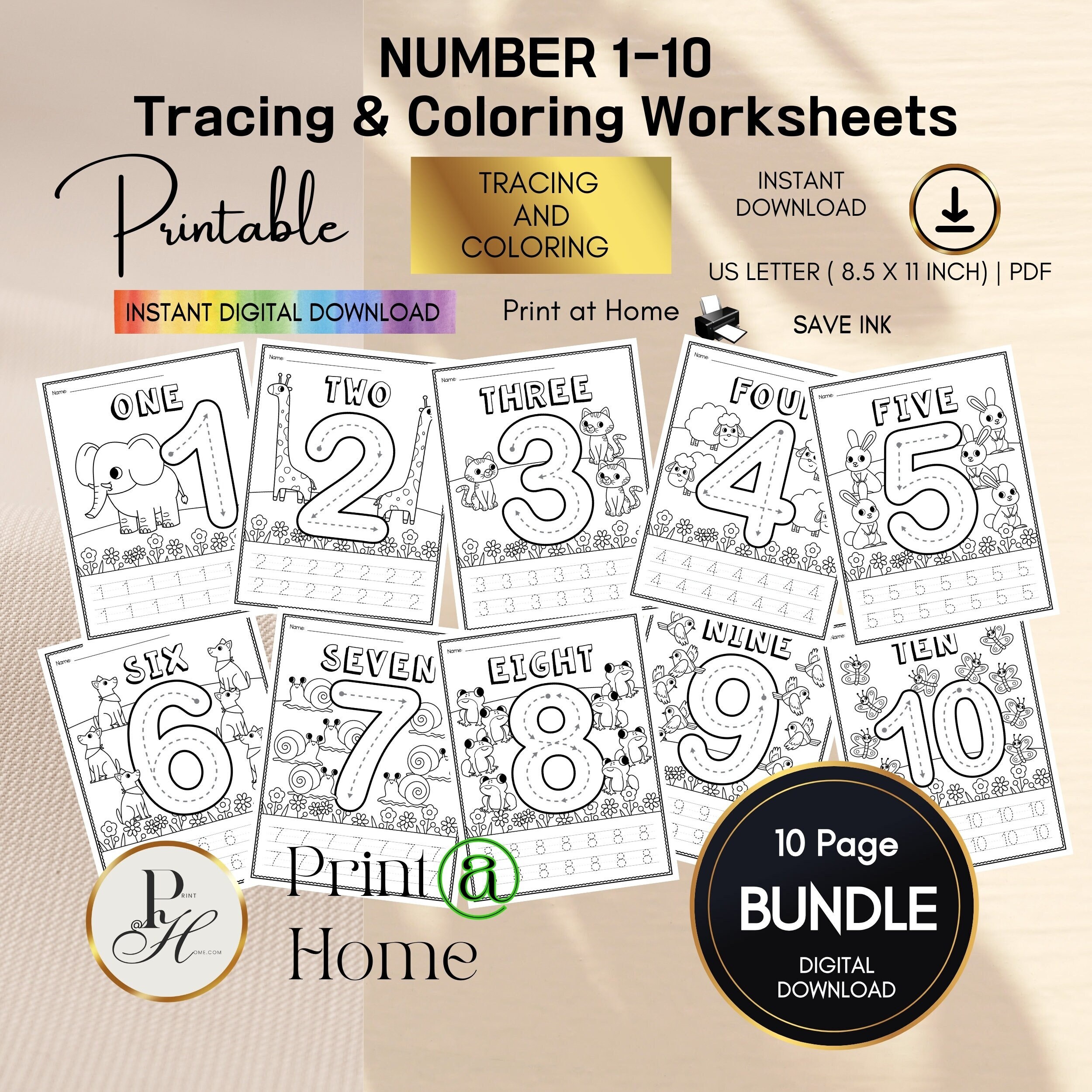 Number 1-10 Tracing & Coloring Worksheets | Preschool Handwriting ...