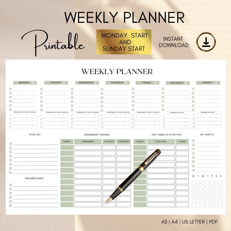 Weekly Planner | Printable | Minimalist | Schedule Organizer (PDF) - Etsy