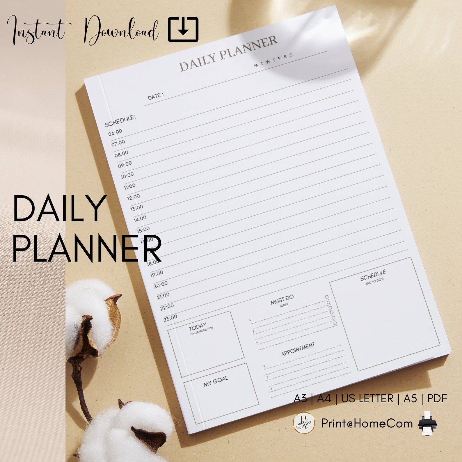 Daily Planner | Printable Planner | Minimalist | Planner Inserts ...