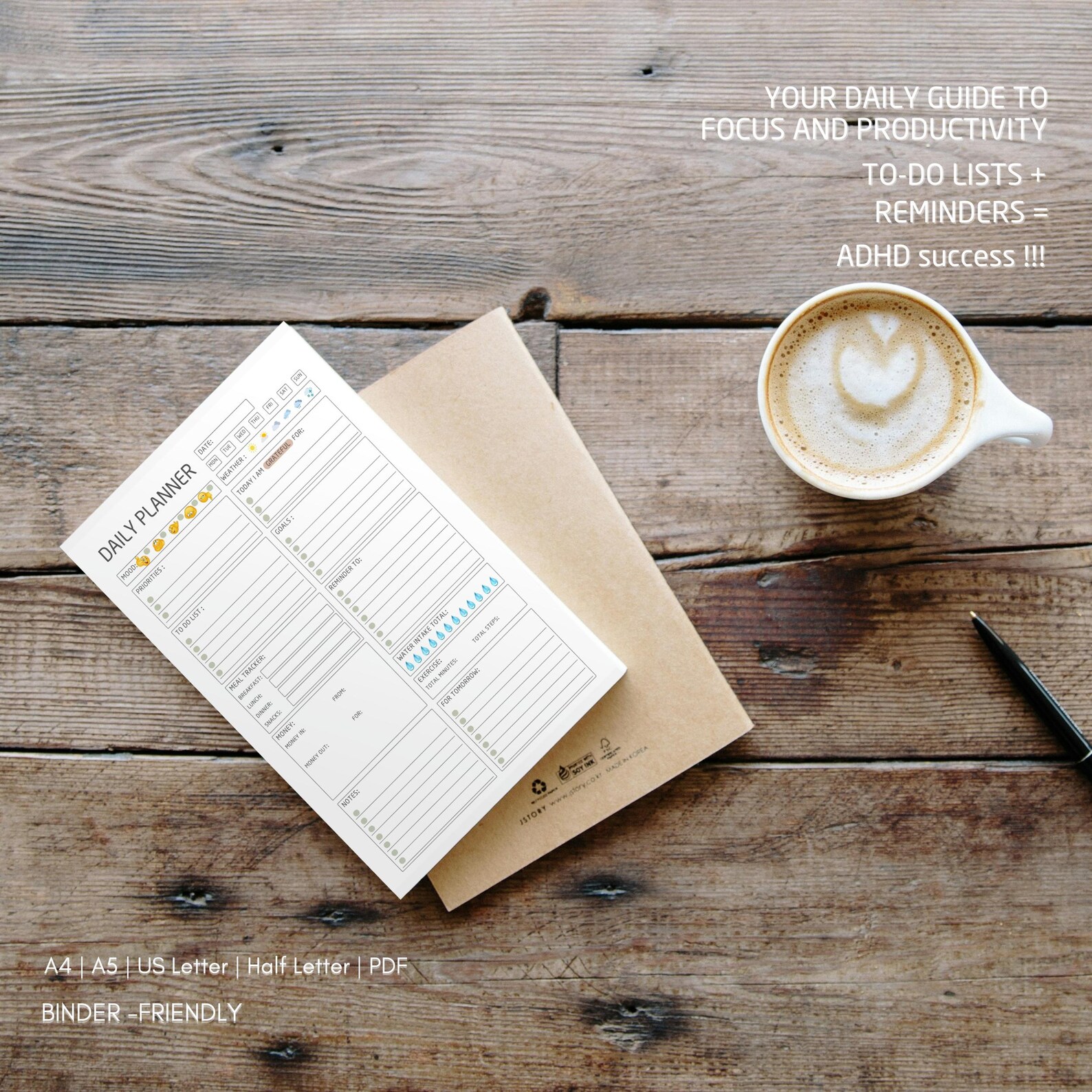 ADHD Planner | Digital Download | Minimalist | to Do List | Meal ...