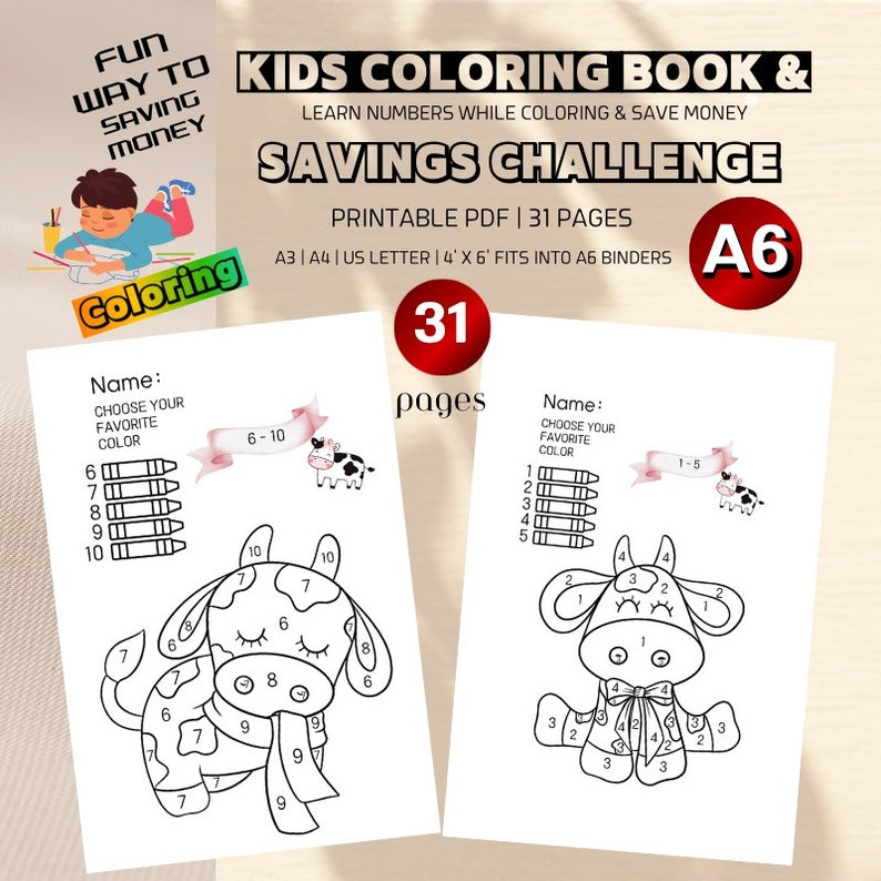 Kids Coloring Book Savings Challenge Bundle A3, A4, A6 Mini Size ...