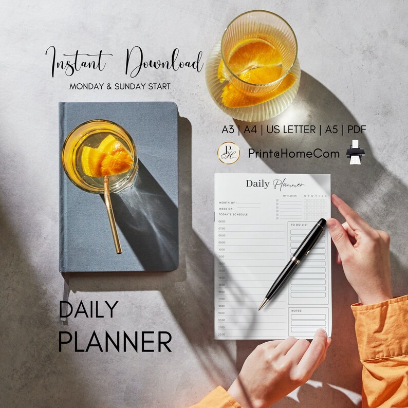 Daily Planner Printable Planner A3 A4 US Letter A5 PDF - Etsy