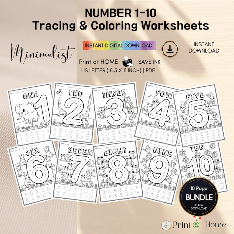 1-10 Number Tracing Preschool Worksheets Traceable Numbers Colouring ...