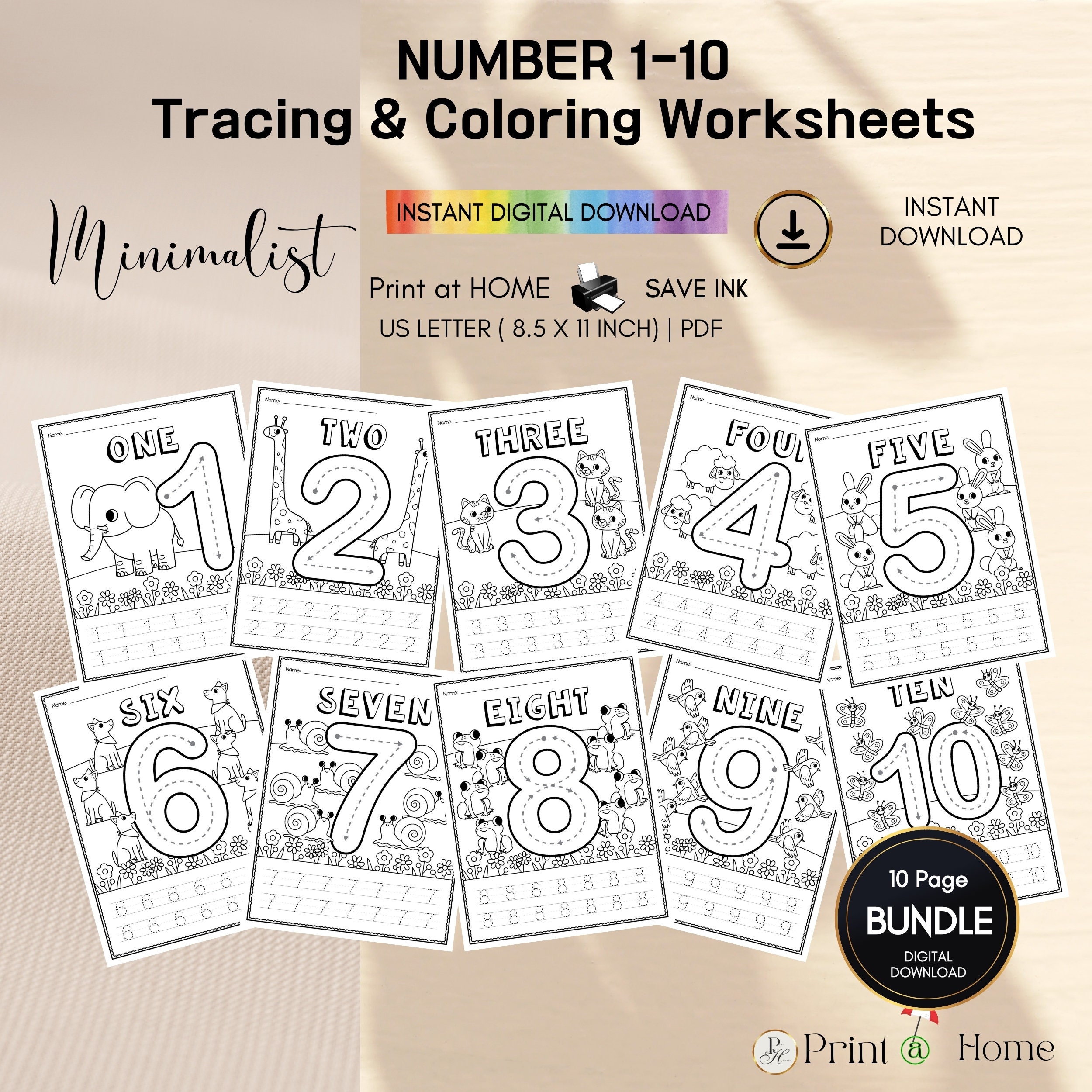 1-10 Number Tracing Preschool Worksheets Traceable Numbers Colouring ...