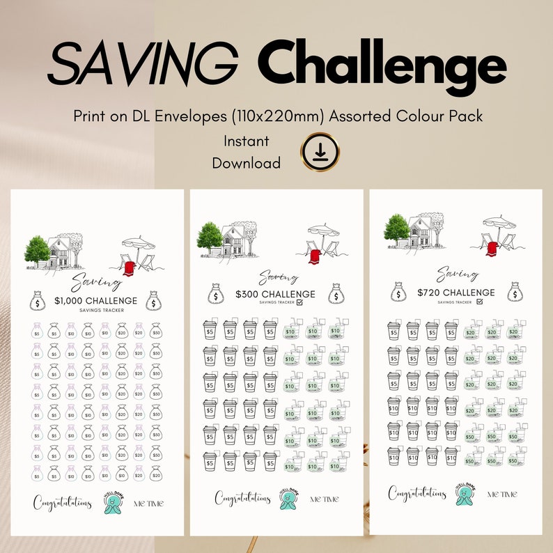 Savings Challenge Printable Set of 3 Bundle Saving Challenge - Etsy