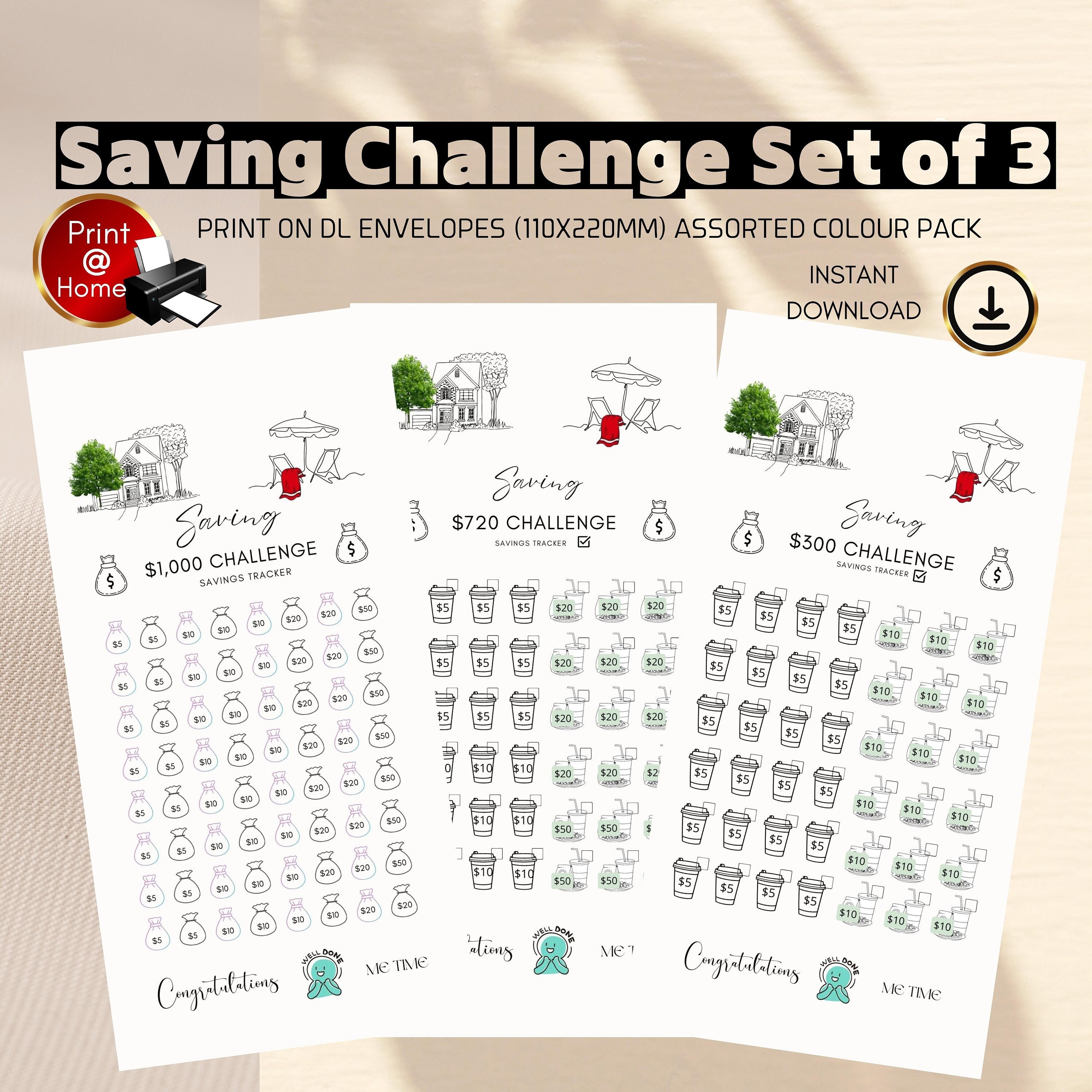 Savings Challenge Printable | Set of 3 Bundle Saving Challenge | Saving ...