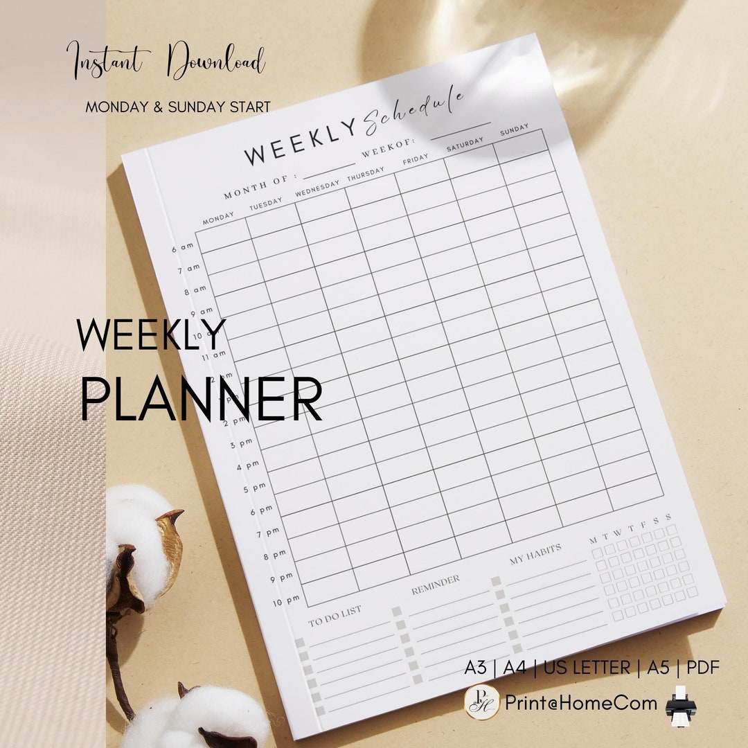 Weekly Printable Planner | Weekly Digital Planner | Printable A3 A4 US ...
