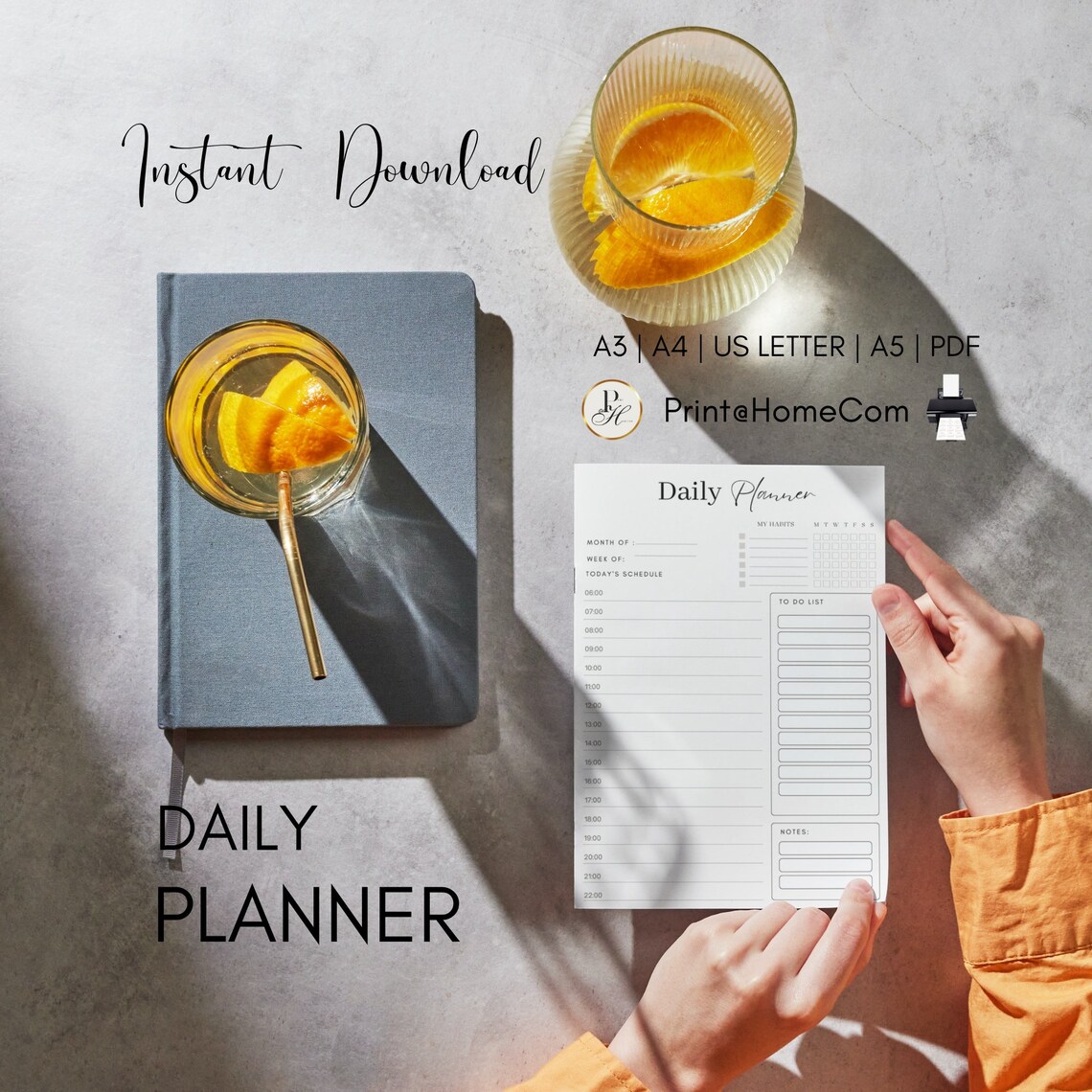 Daily Planner Printable Planner A3 A4 US Letter A5 PDF Minimalist ...