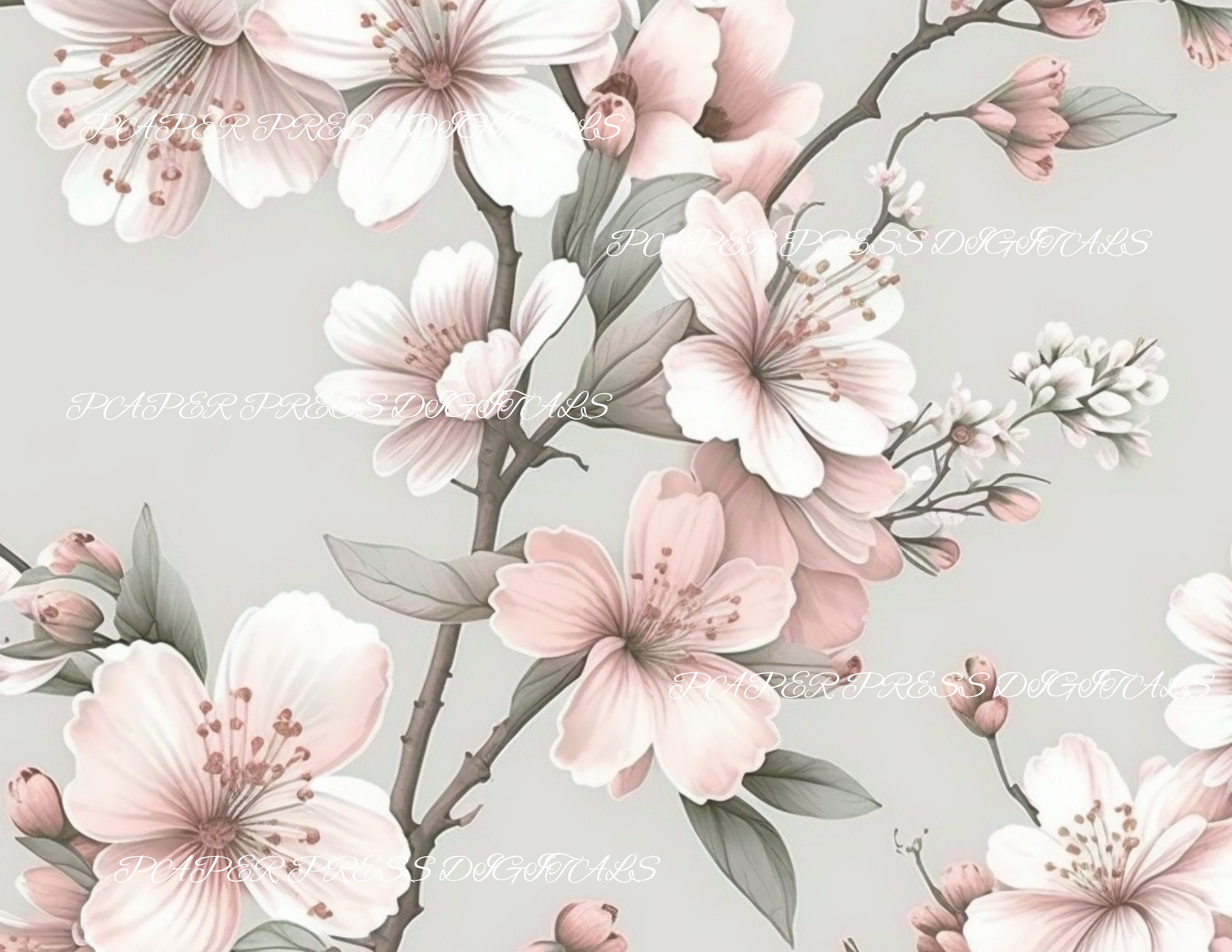 Pink Digital Paper, Shabby Chic Paper Pack, Cherry Blossoms, Scrapbook ...