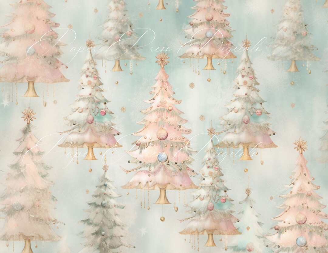 Vintage Shabby Chic Christmas Trees, Paper Pack, Digital Art Paper ...