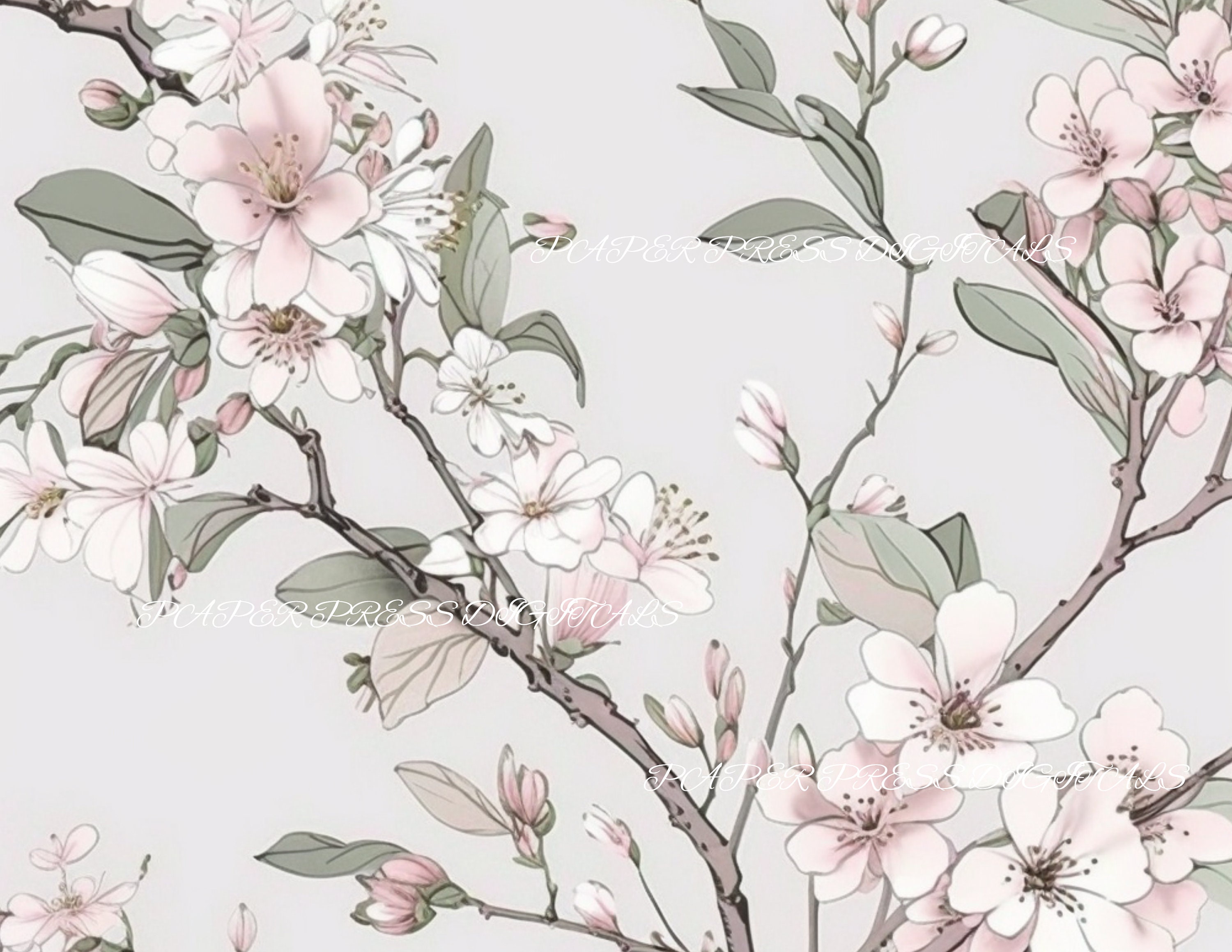 Pink Digital Paper, Shabby Chic Paper Pack, Cherry Blossoms, Scrapbook ...