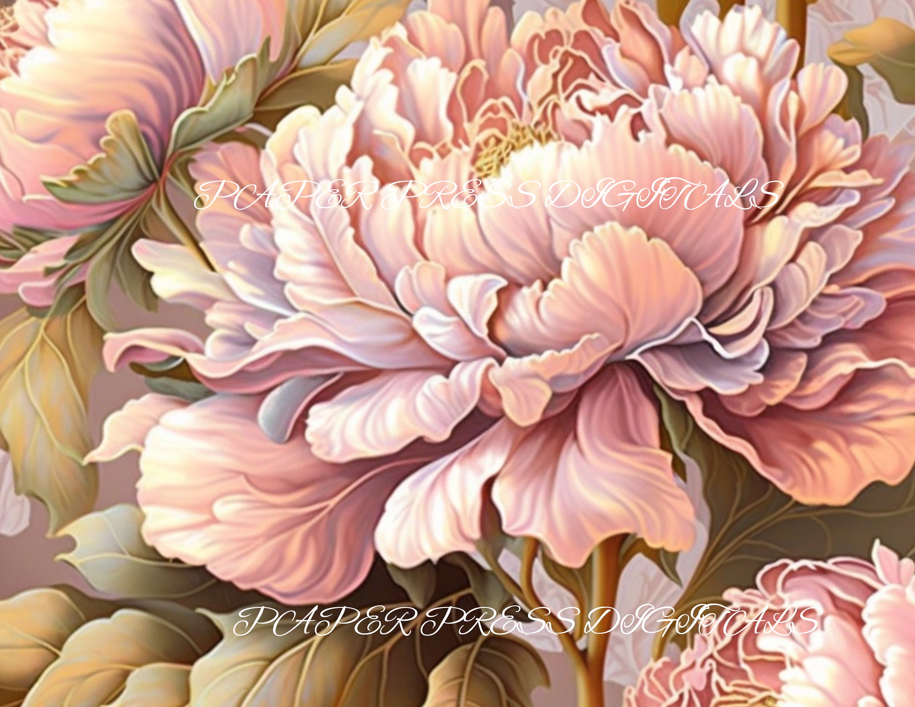 Beautiful Brocade Pink Peonies , Paper Pack, Digital Art for Framing ...