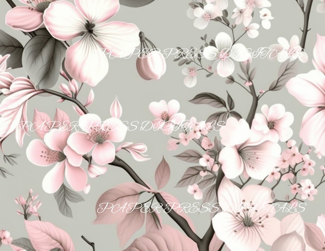 Pink Digital Paper, Shabby Chic Paper Pack, Cherry Blossoms, Scrapbook ...