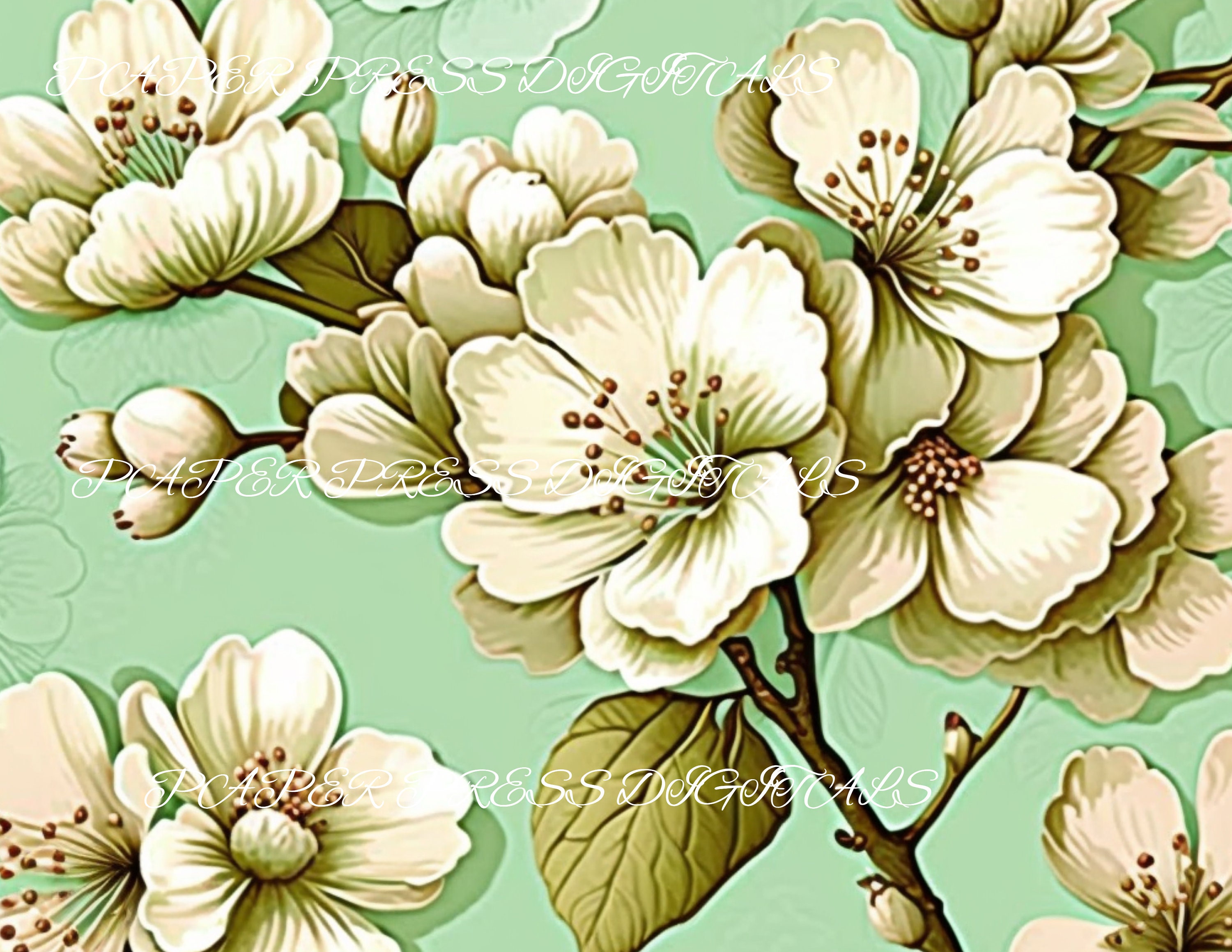 Pastel Green Paper Shabby Chic Paper Cherry Blossoms - Etsy