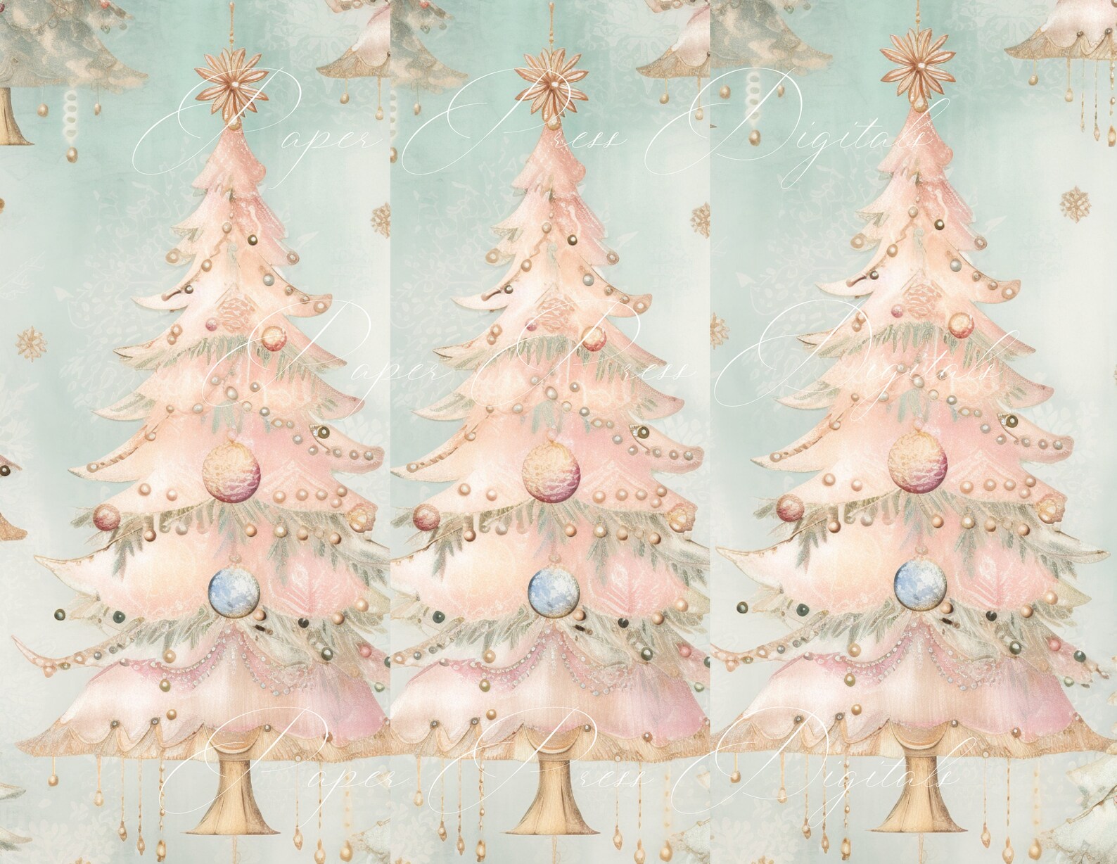 Vintage Shabby Chic Christmas Trees, Paper Pack, Digital Art Paper ...