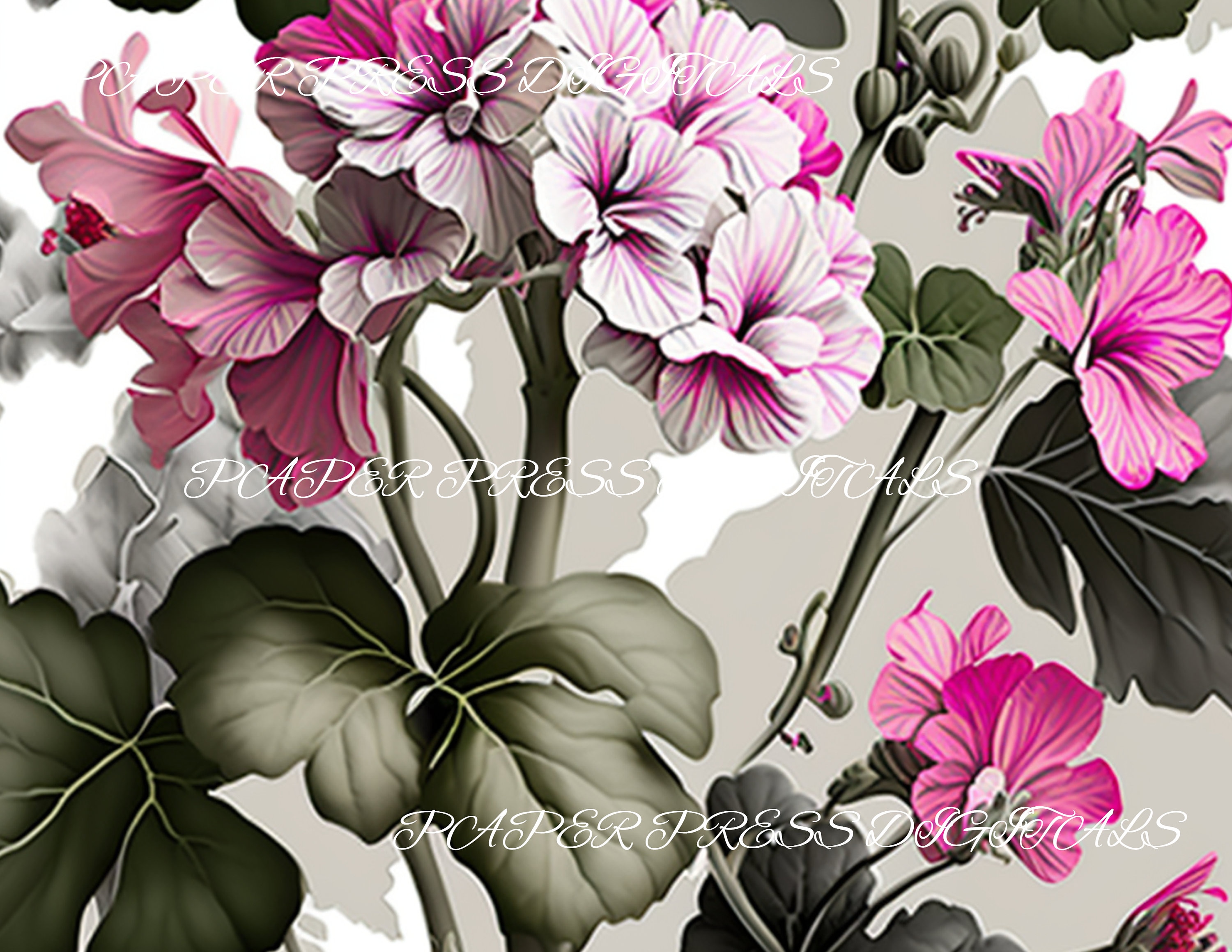 Beautiful Trailing Geraniums, Junk Journal Pages, Kit , Digital ...