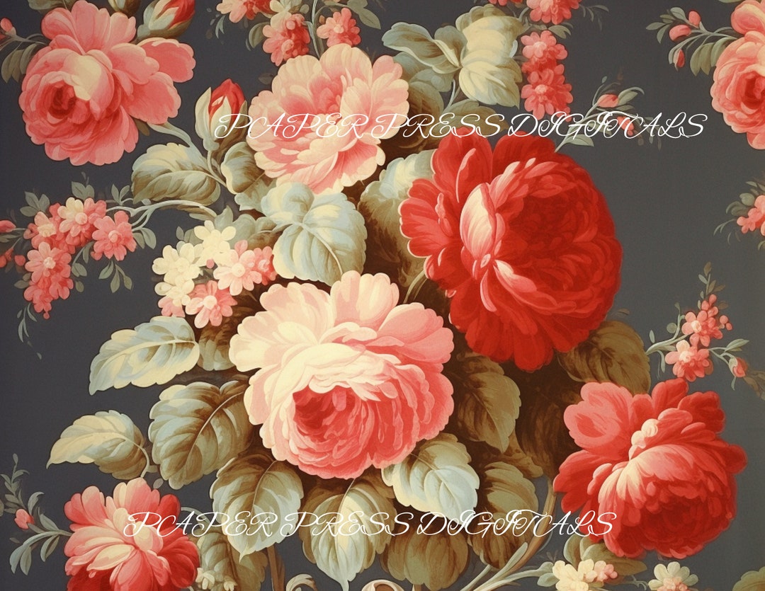 Vintage French Shabby Chic ROSE Wallpaper Digital Art Paper, Shabby ...