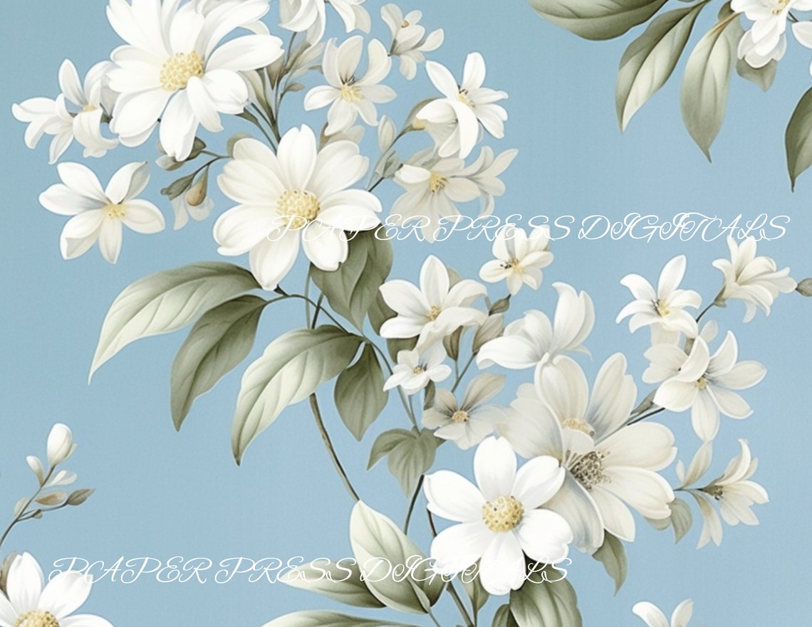 Vintage Shabby Chic Floral in Blue Paper Pack Digital Art - Etsy
