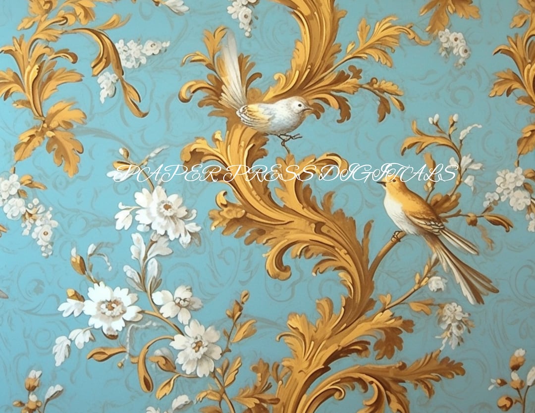 Rococo Wallpaper, Blue & Gold Vintage Paper (digital Download) - Etsy