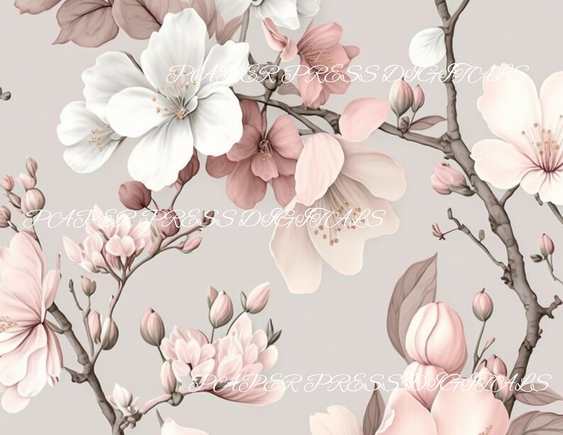 Pink Digital Paper, Shabby Chic Paper Pack, Cherry Blossoms, Scrapbook ...