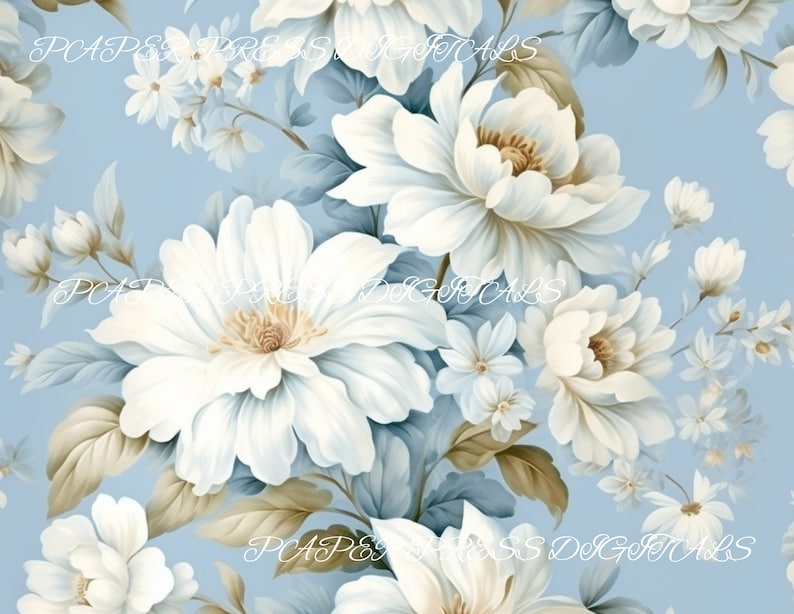 Vintage Shabby Chic Floral in Blue - Paper Pack, Digital Art Paper ...