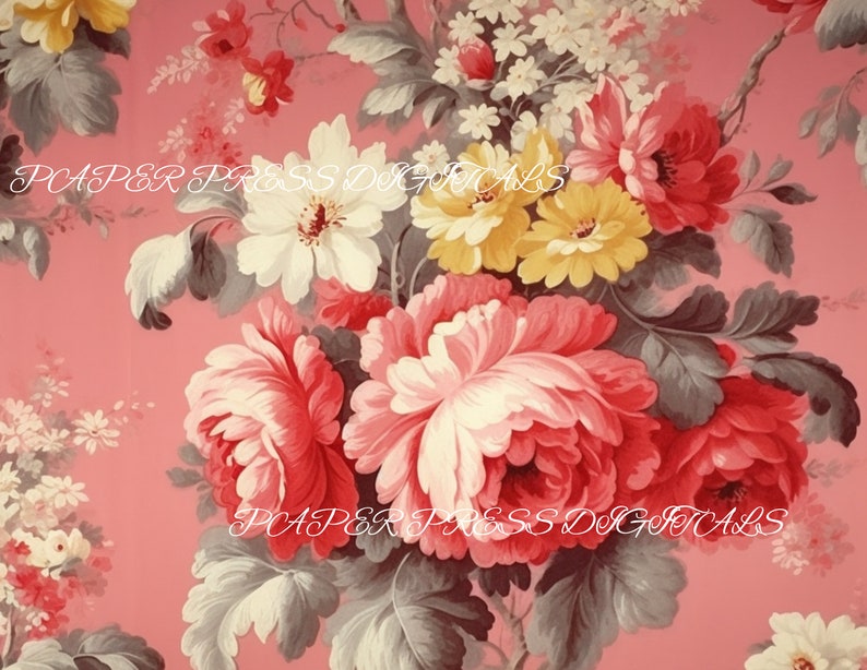 Vintage French Shabby Chic ROSE Wallpaper Digital Art Paper, Shabby ...