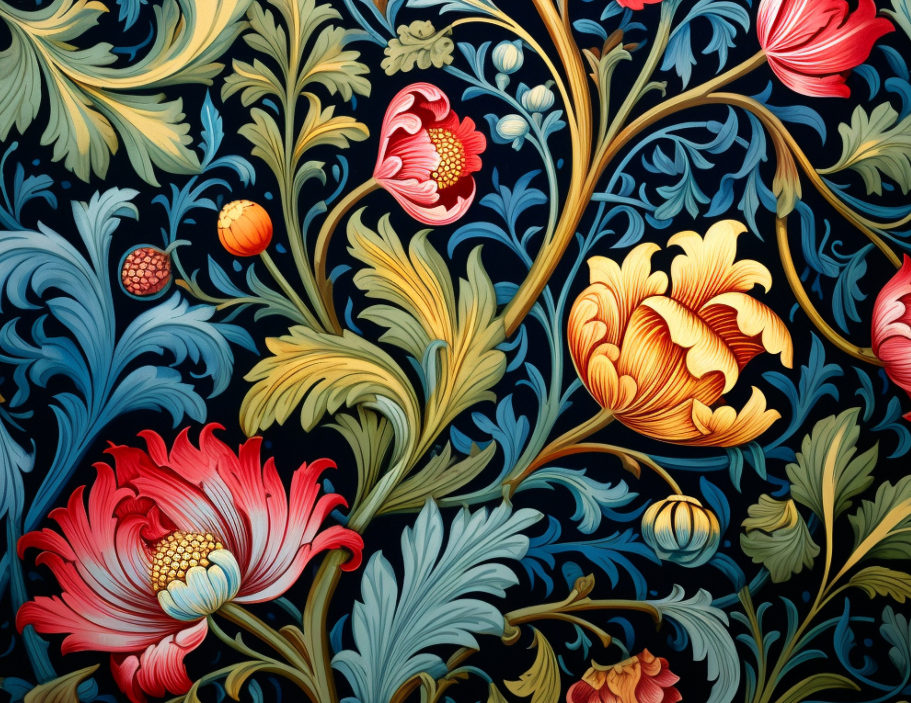 William Morris Wallpaper Style Floral , Paper Pack, Digital Art Paper ...