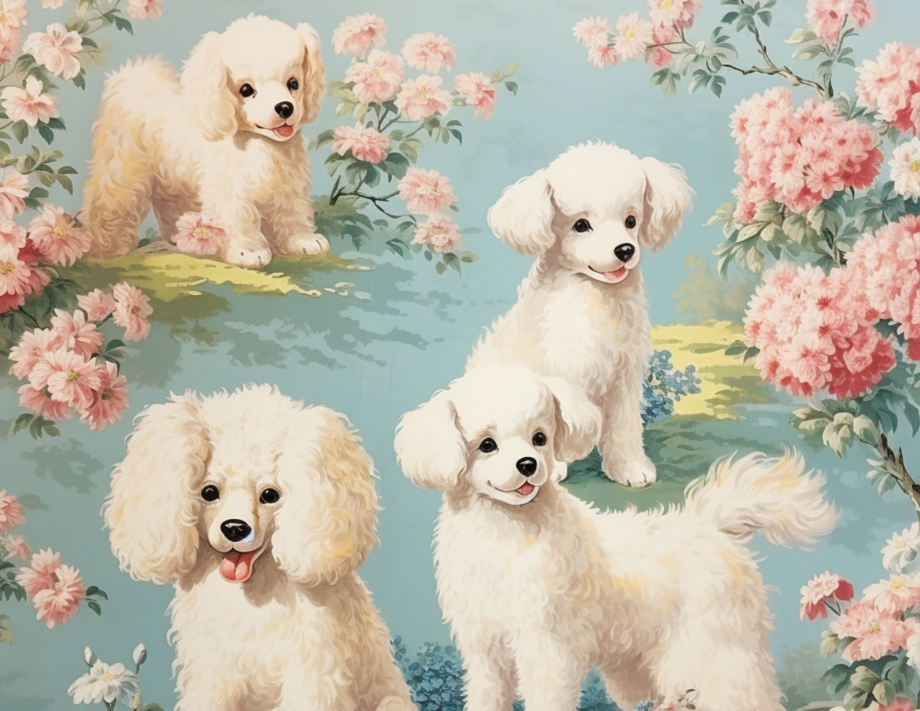 Shabby Chic Vintage Miniature Poodles 1, Paper Pack, Digital Art Paper ...