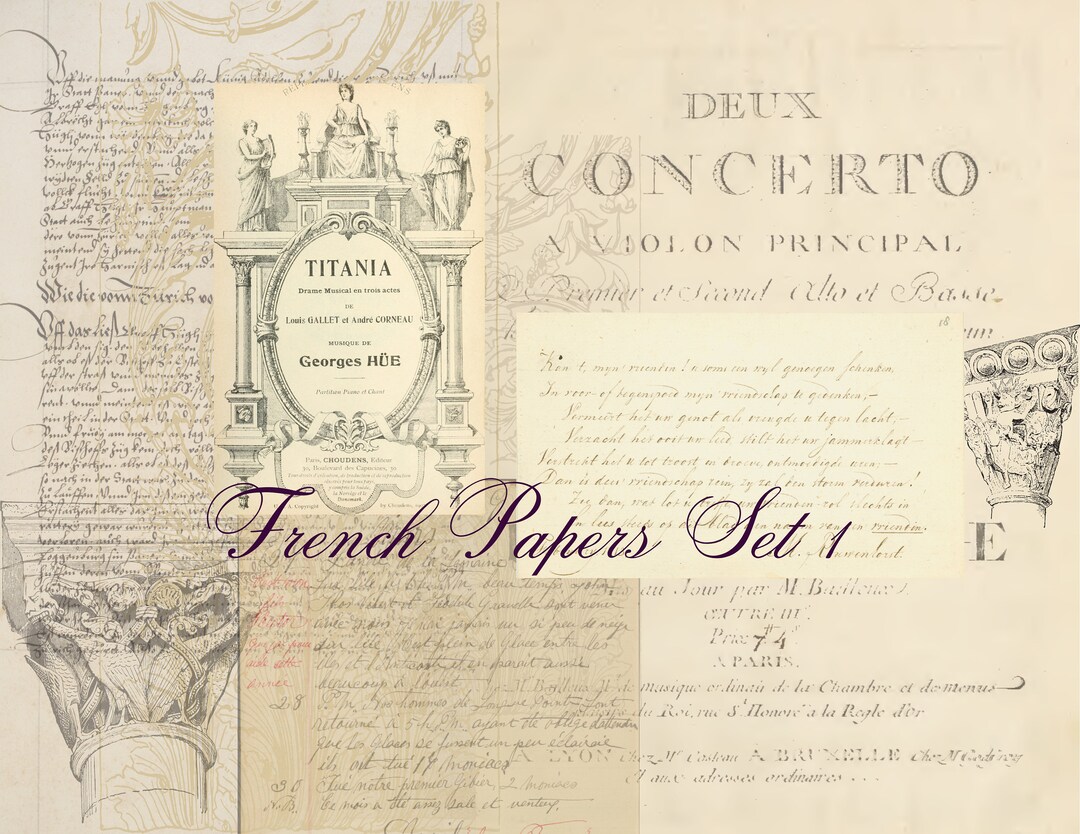 FRENCH PAPERS, Shabby Chic Vintage Paper Pack, Digital Art Paper ...