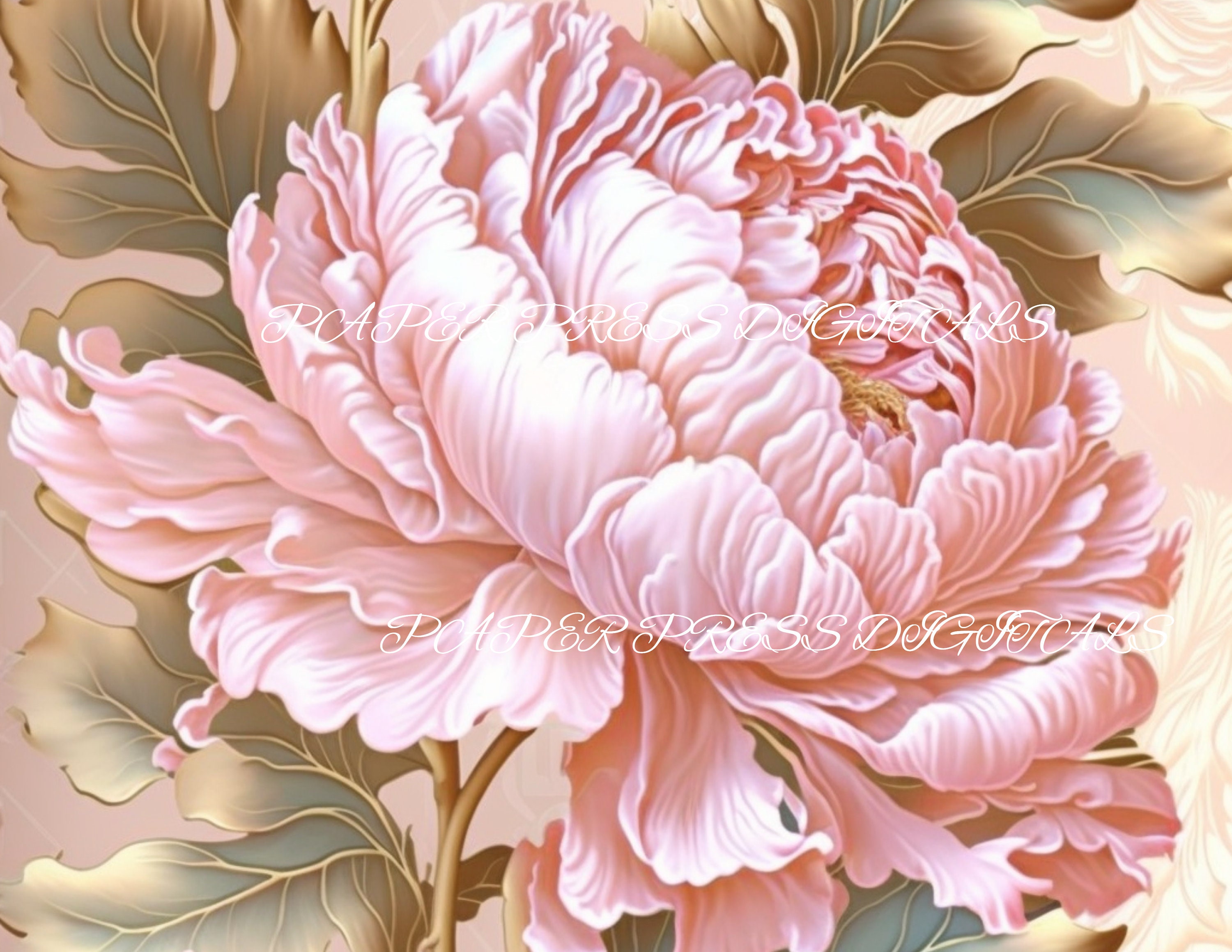 Beautiful Brocade Pink Peonies , Paper Pack, Digital Art for Framing ...