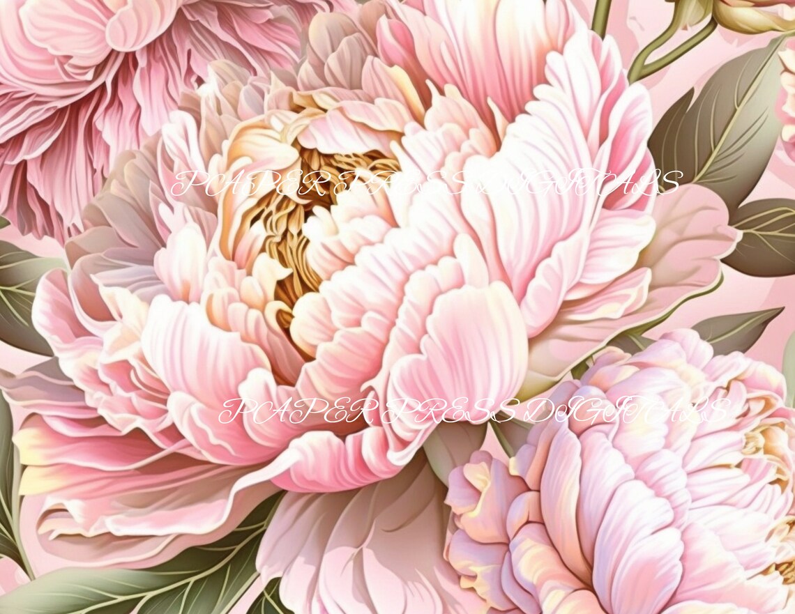 Beautiful Brocade Pink Peonies , Paper Pack, Digital Art for Framing ...