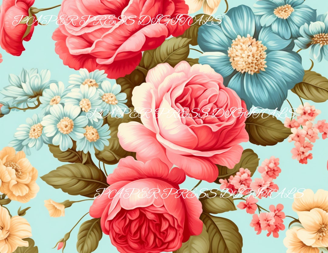 Floral Shabby Chic Digital Paper Pack, Collage Scrapbook Sheets ...