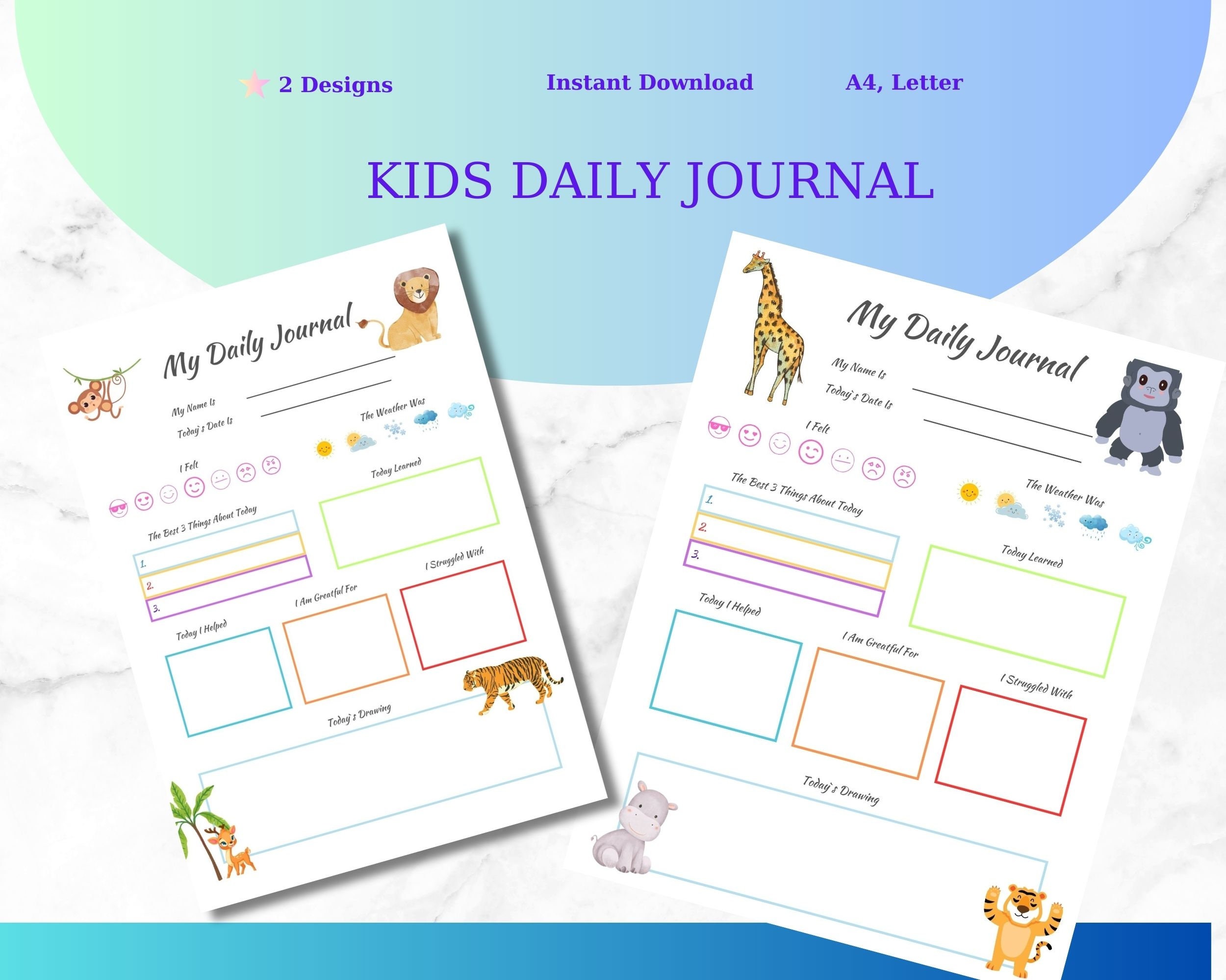 Kids Daily Printable Journal Kids Diary for Children Kids Activity ...
