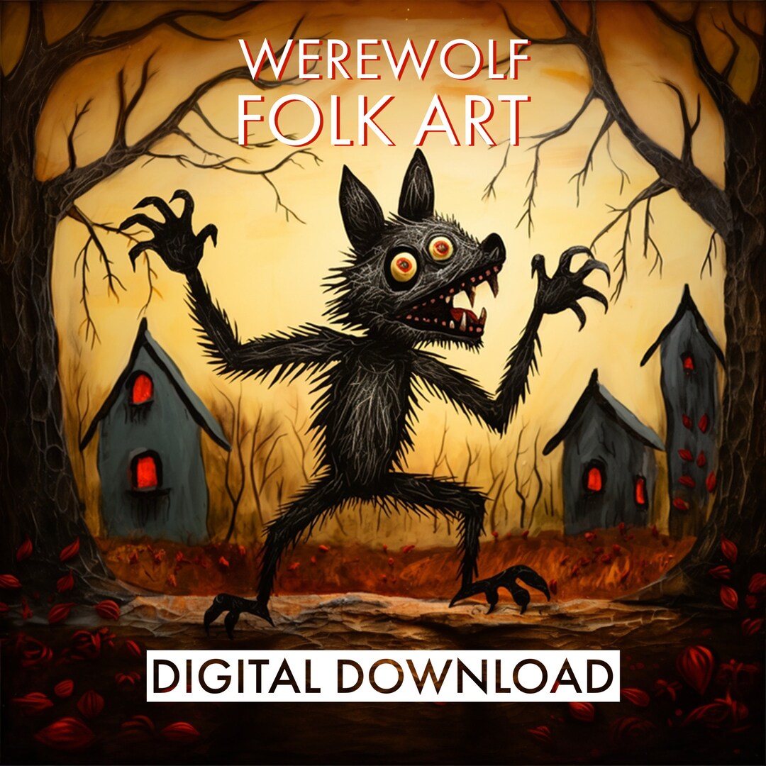 PRINTABLE Werewolf Folk Art | Halloween Folk Art | Autumn Decor ...