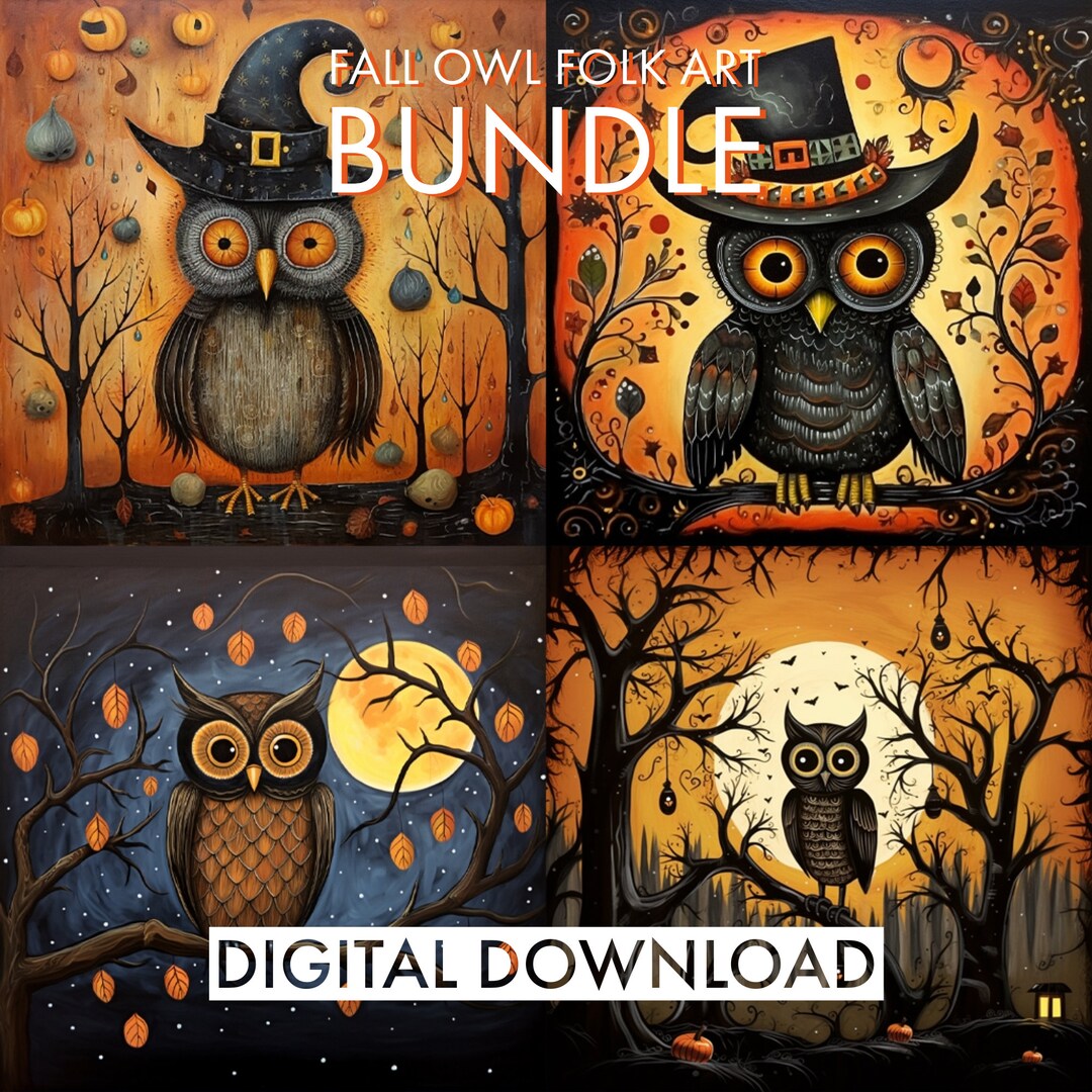 PRINTABLE Fall Owl Folk Art Bundle | Owl Folk Art | Halloween Folk Art ...