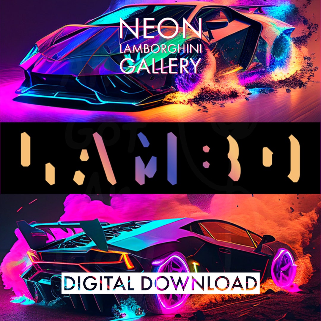 PRINTABLE Neon Lamborghini Gallery Set Digital Download Neon Prints ...