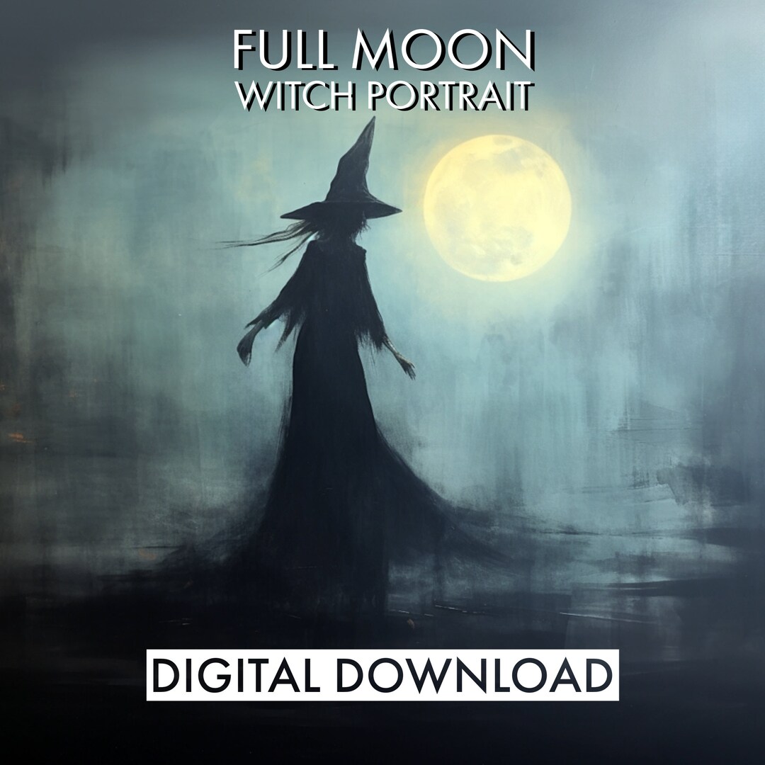 PRINTABLE Witch With Full Moon | Halloween Art | Haunted Print | Spooky ...