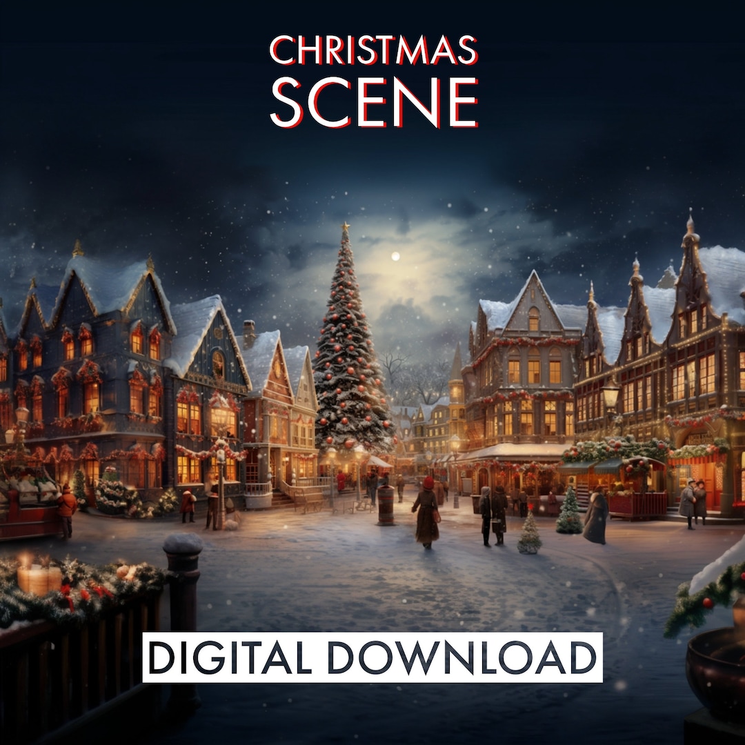 PRINTABLE Christmas Town Scene Digital Download | Christmas Decor ...