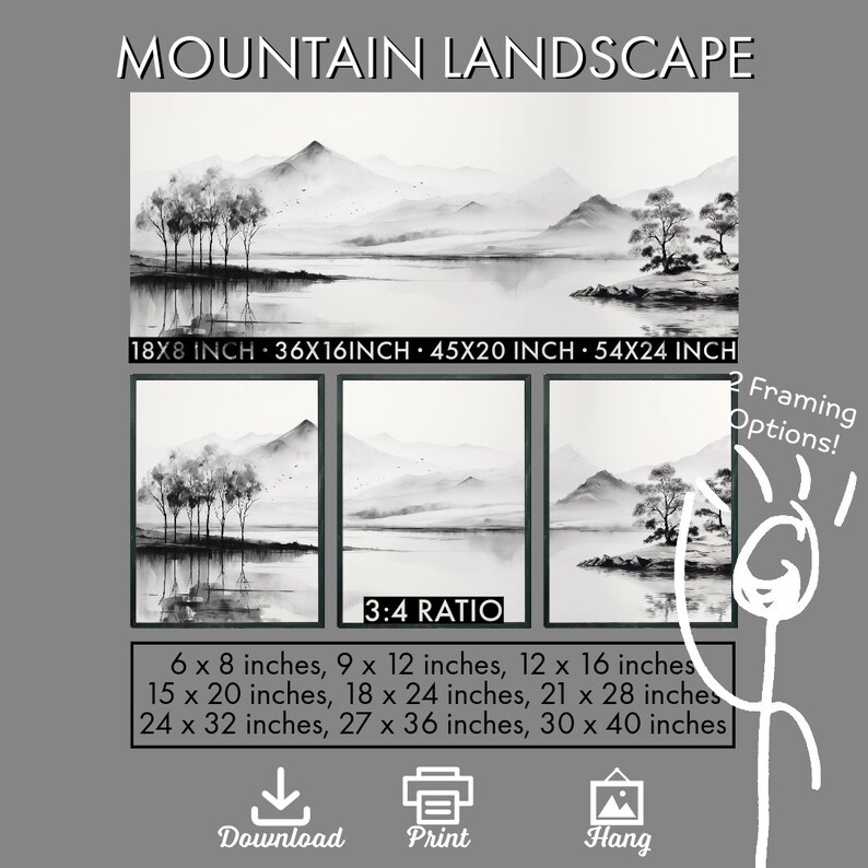 PRINTABLE Mountain Landscape Wall Art | Gallery Set | Mountain Mural ...