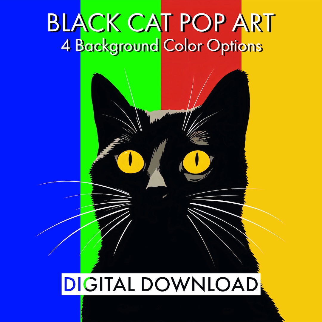 Printable Black Cat Pop Art 4 Colors Halloween Cat Wall Art Black Cat