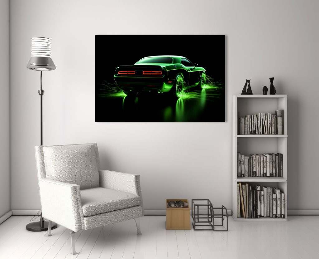 PRINTABLE 2 Set Neon Dodge Challenger Digital Download | Neon Prints ...
