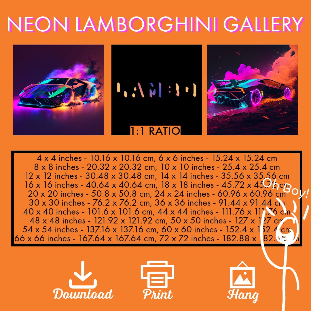 PRINTABLE Neon Lamborghini Gallery Set Digital Download Neon Prints ...